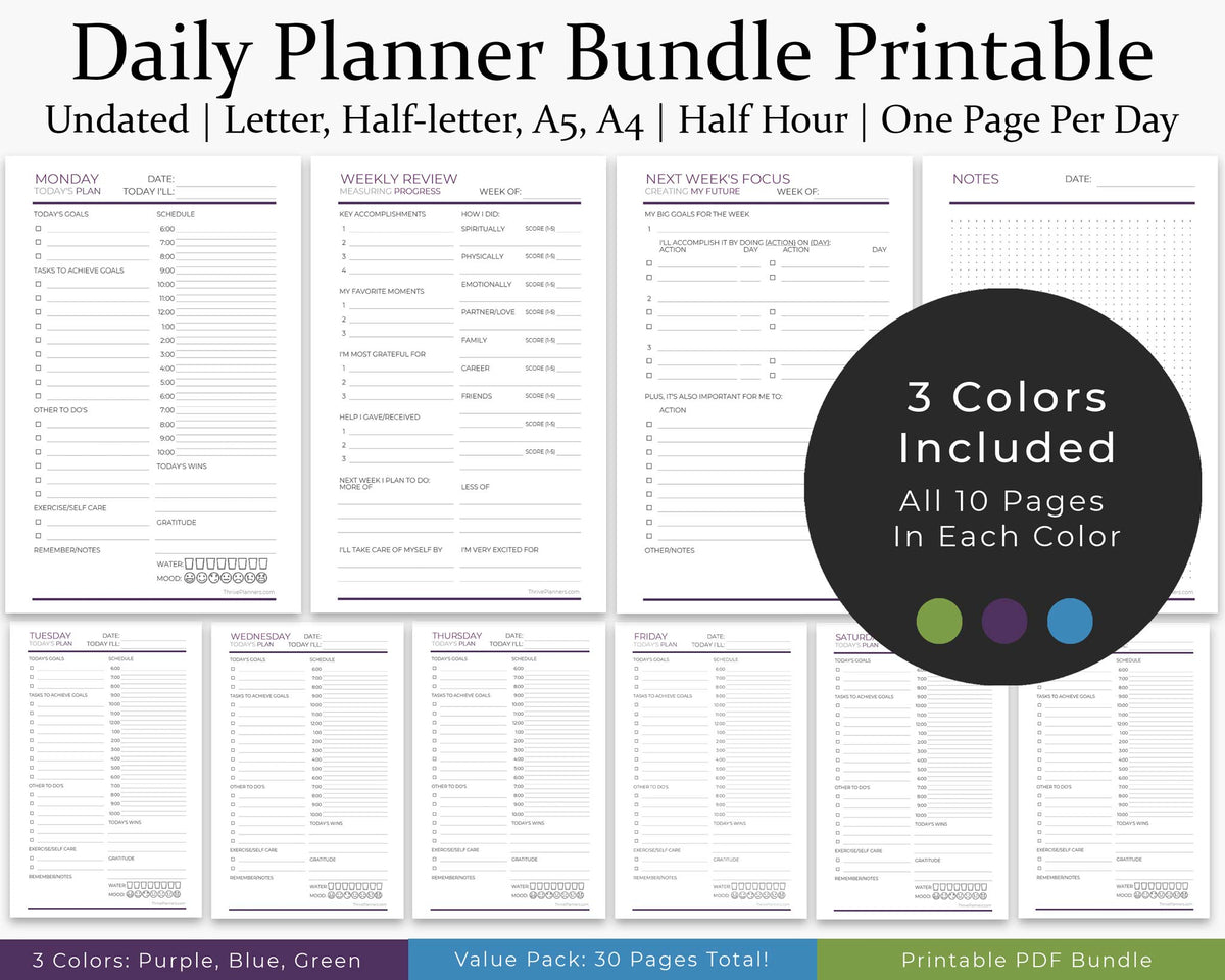 Daily Planner Bundle Printable Planner – Thrive Planners