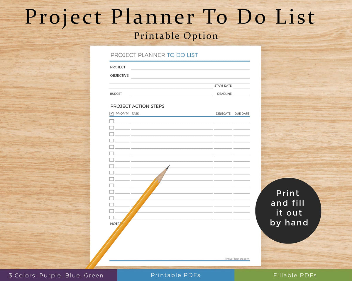 Project Planner To Do List Printable Planner – Thrive Planners